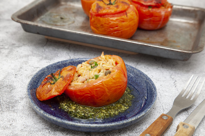 Jewish Cookery | Kosher Recipes | Stuffed Tomatoes with Garlicky Orzo